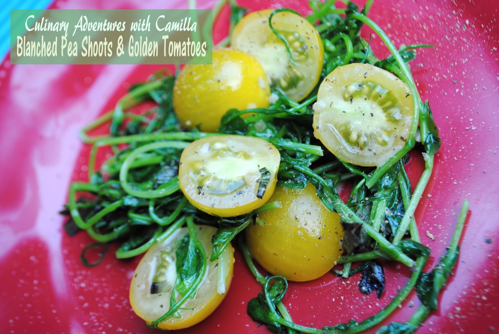 Blanched Pea Shoots & Golden Tomatoes