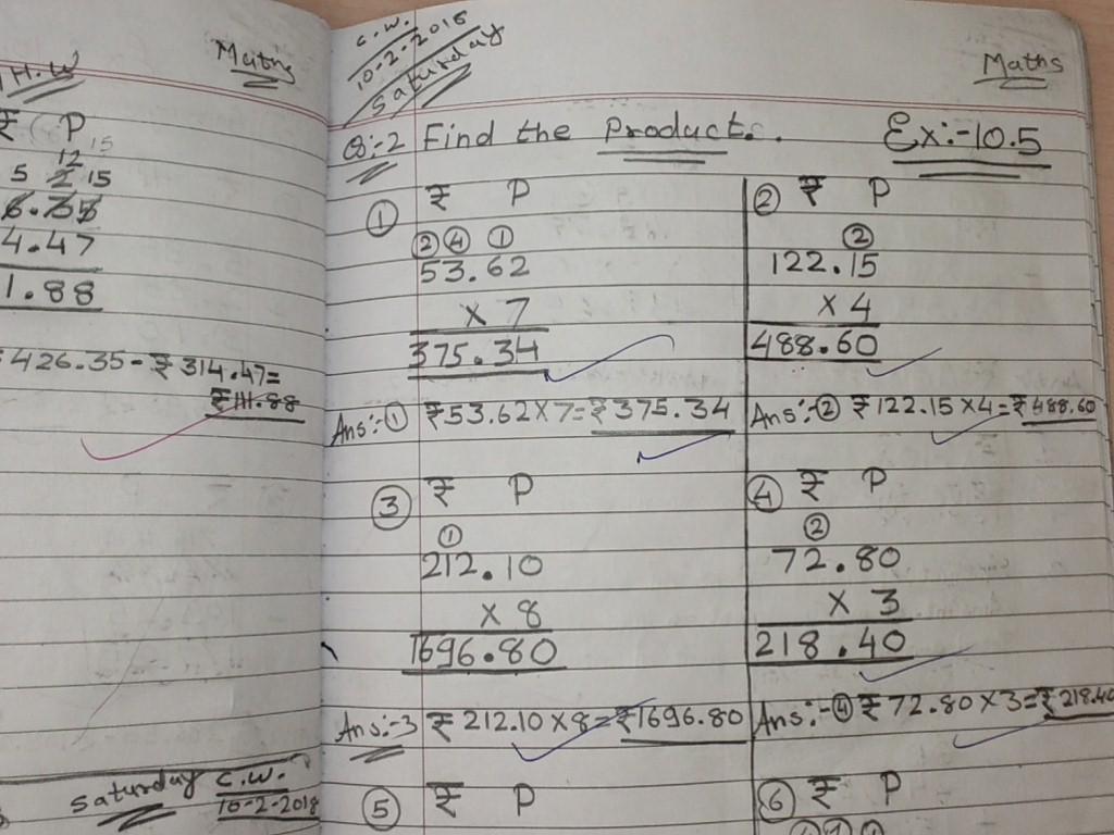 Maths Notebook Work