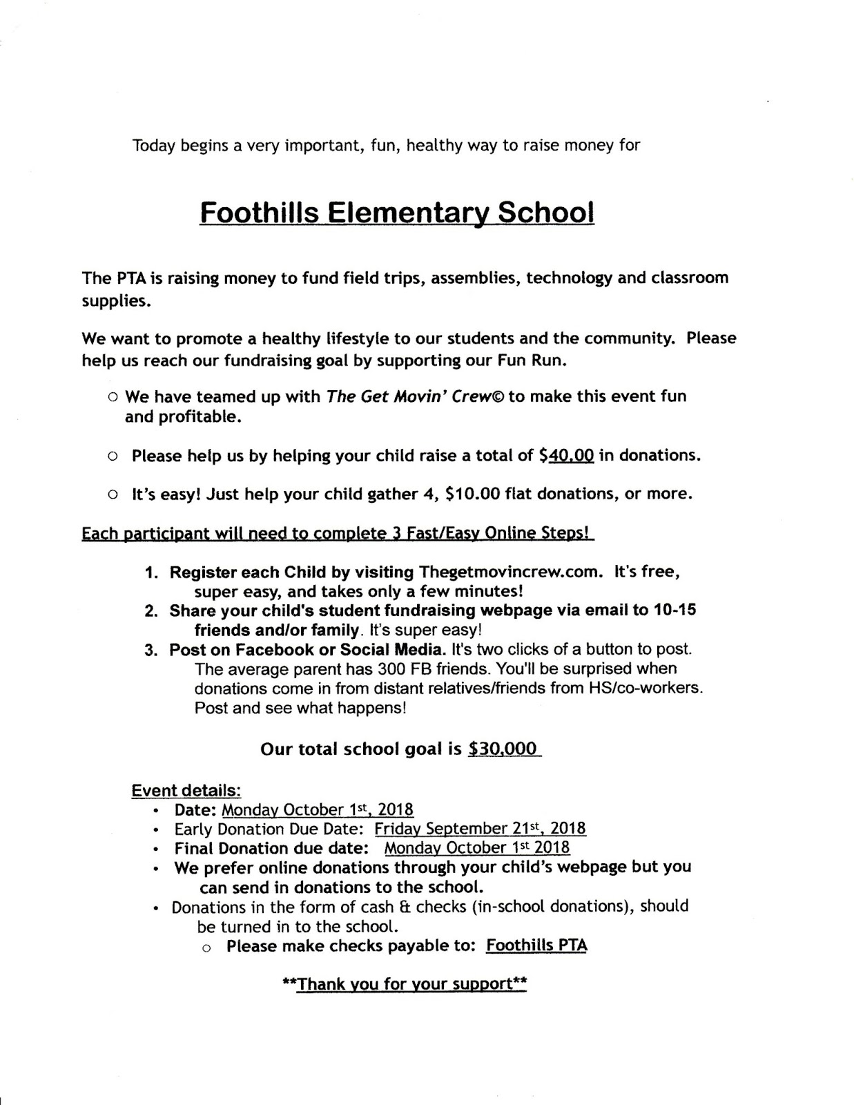 Foothills Elementary PTA: 2018