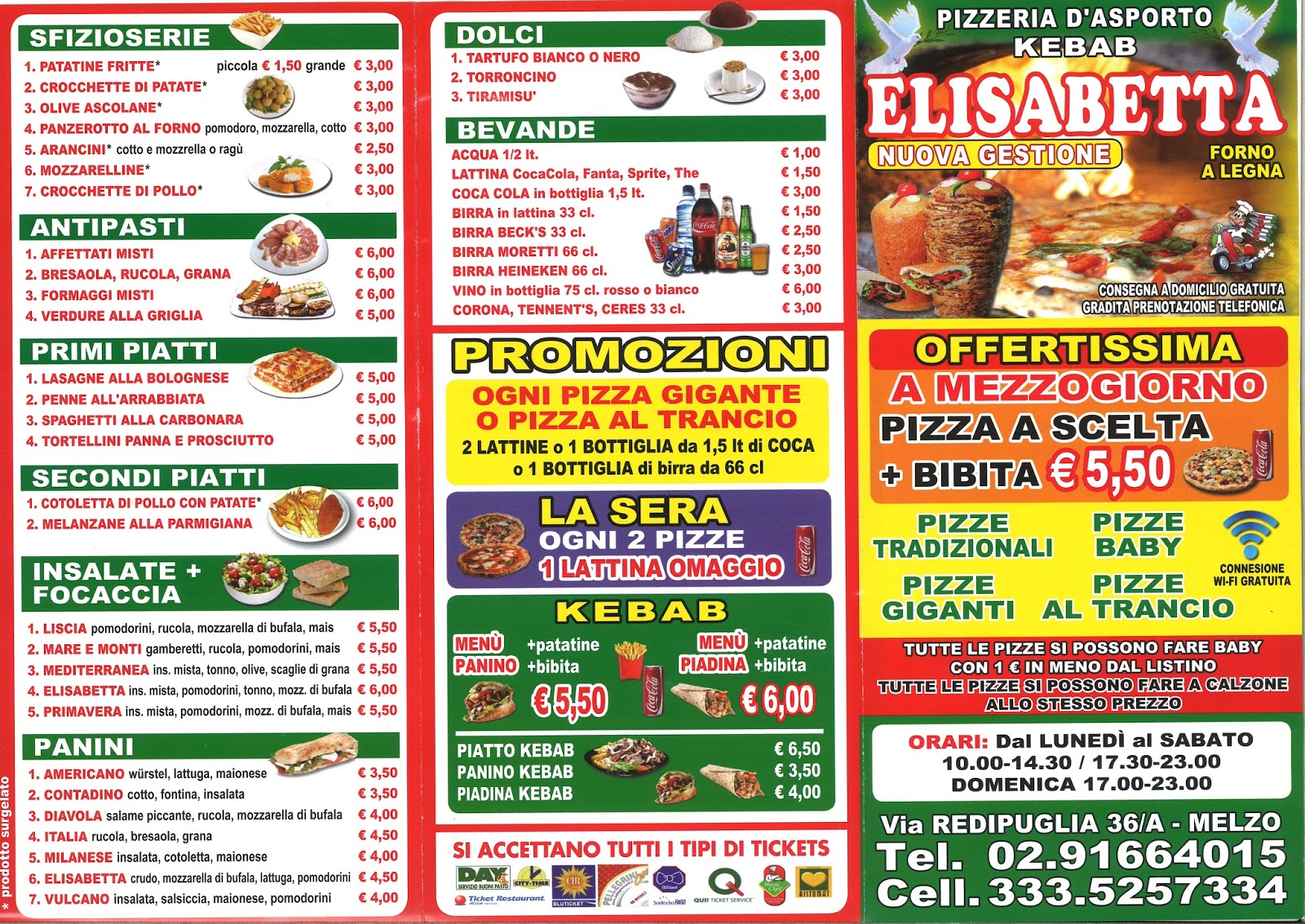 Menu e Prezzi: Menu della Pizzeria da asporto Kebab ELISABETTA a Melzo ...
