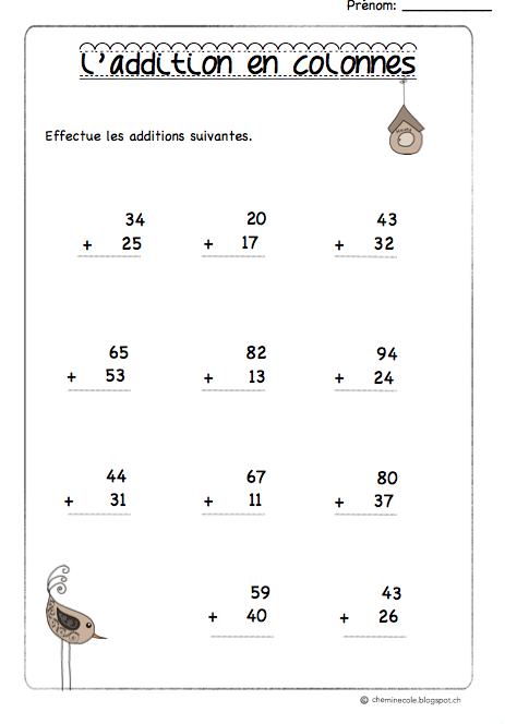 Sur le chemin de l'école: Additions en colonnes