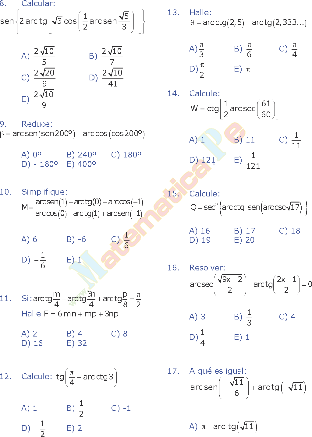 FUNCIONES TRIGONOMÉTRICAS INVERSAS EJERCICIOS RESUELTOS DE ...