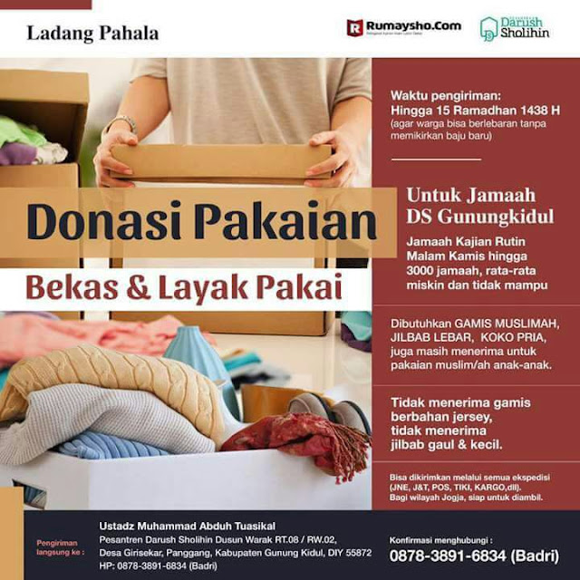 Donasi Pakaian Bekas dan Layak Pakai untuk Jamaah Darush Sholihin Gunungkidul