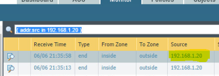 Palo Alto – Monitor Tab – Filter like a pro - WebGUI