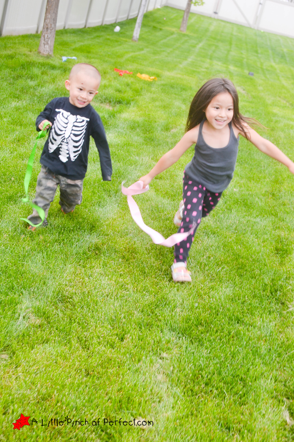 Rainbow Ribbon Run! Gross Motor Play for Kids - A Little Pinch of Perfect