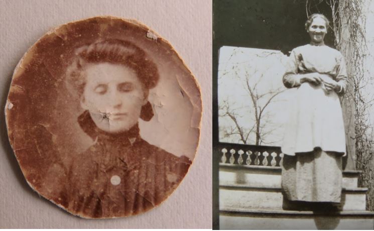 Living in the Past: Sepia Portrait Pinback Button of Edith McCrum Smith