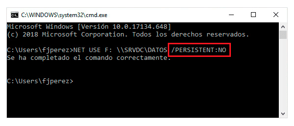 Pantallazos.es: Windows CMD: Conectar unidades de red usando NET USE.
