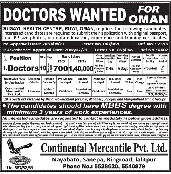 Manpower Demand: Oman - Rusayl Health Centre Ruwi