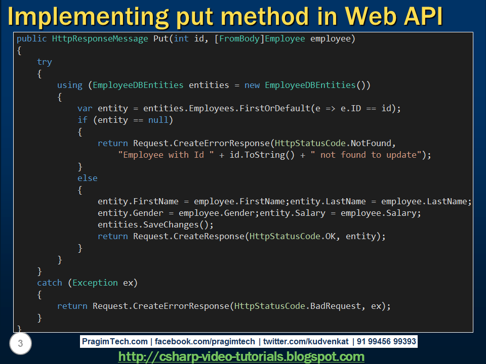 Sql Server Net And C Video Tutorial Implementing Put Method In Aspnet Web Api