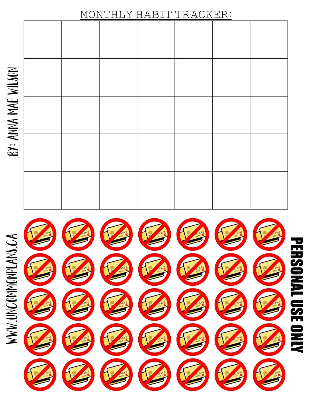 Uncommon Plans: FREE Printable: Monthly Habit Tracker & No Spend Stickers
