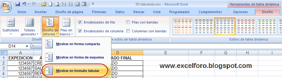 Tabla dinámica con formato tabular en Excel 2007. | EXCEL FORO: Un blog ...