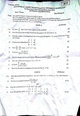 B-Pharm Tutelage : REMEDIAL MATHEMATICS.