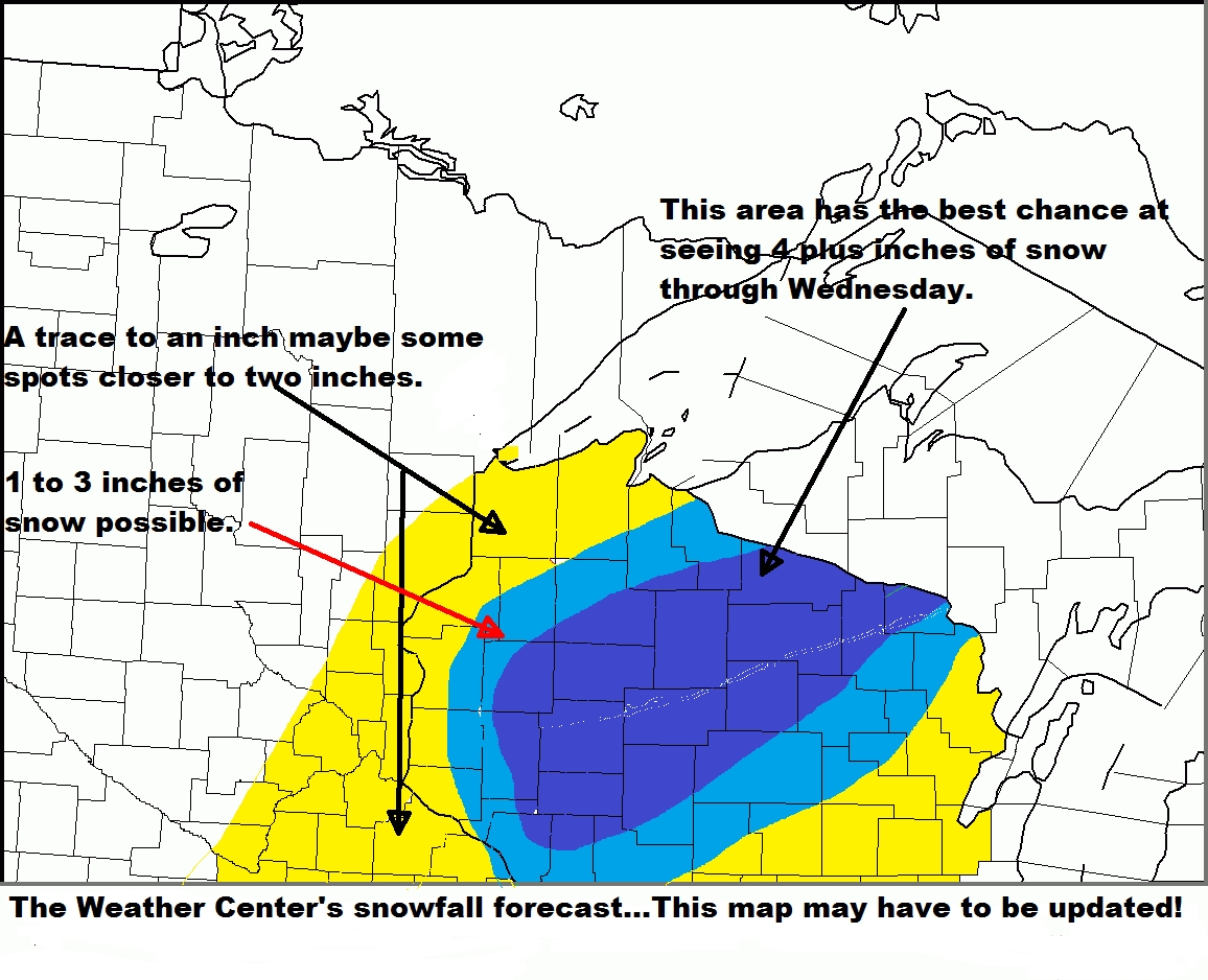 The Weather Center.: Snowfall forecast map.