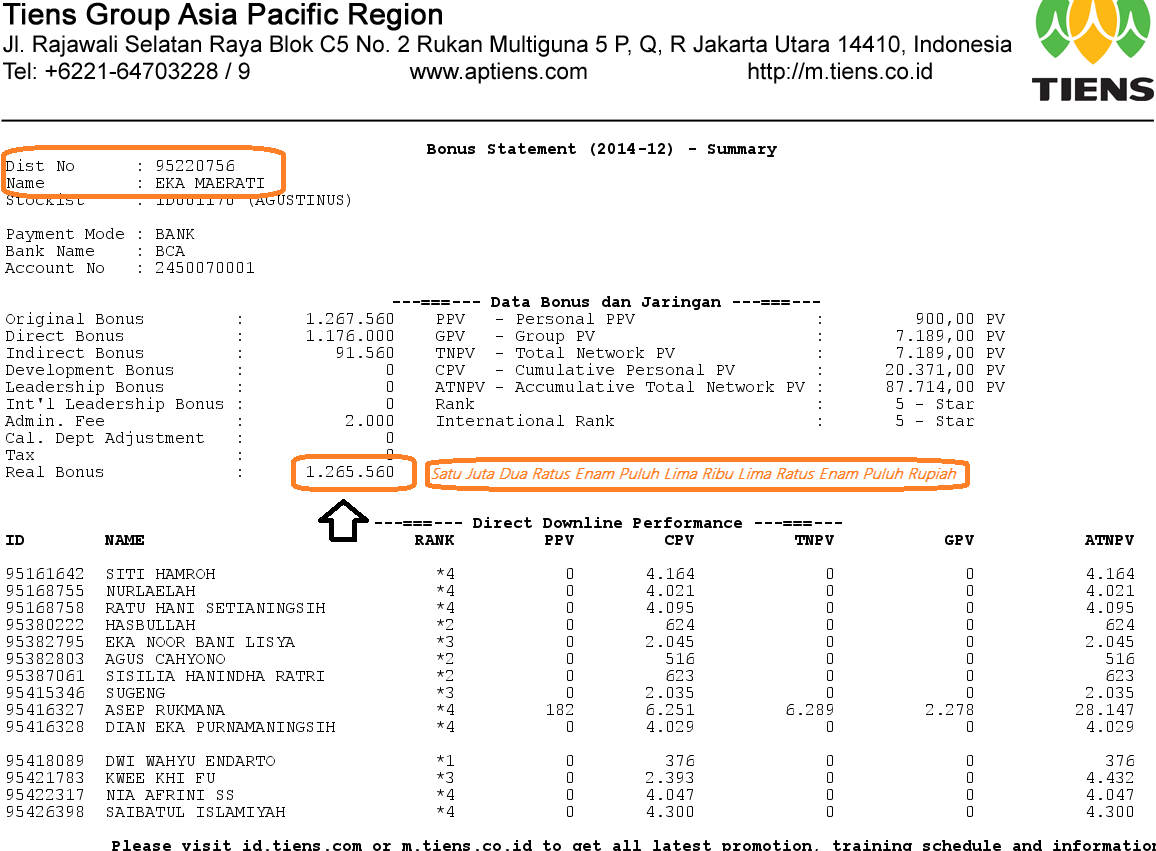 Banten11: Cek Bonus Tiens di TIENS Mobile Information System