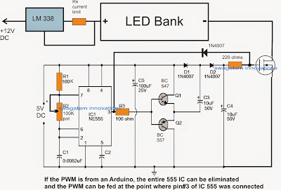 Easy Electronic Circuits: Pulse Width LED Light Controller Circuit