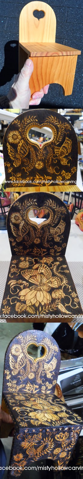 From the Desk of Murray Lincoln: Pyrography Design on a small wooden chair