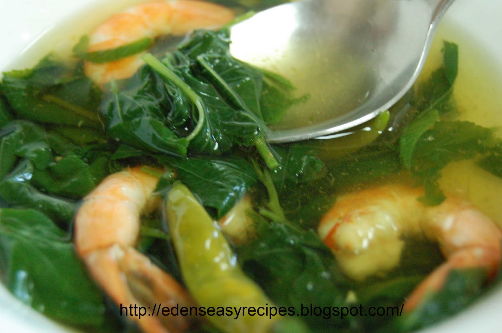 eden's easy recipes: saluyot at hipon (jute leaves and shrimp soup)
