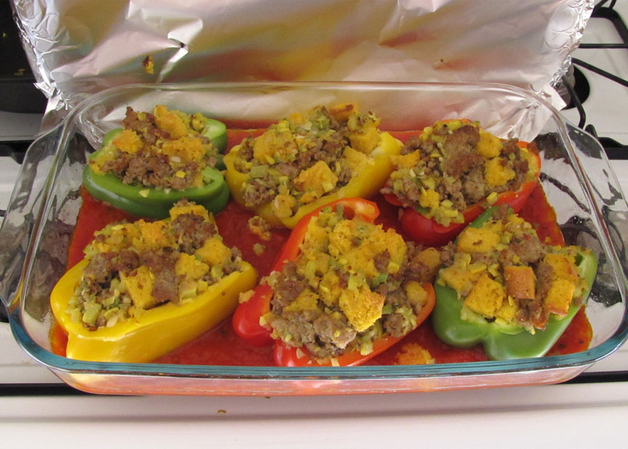 Smells Like Food in Here: Cornbread-Sausage-Stuffed Bell Peppers
