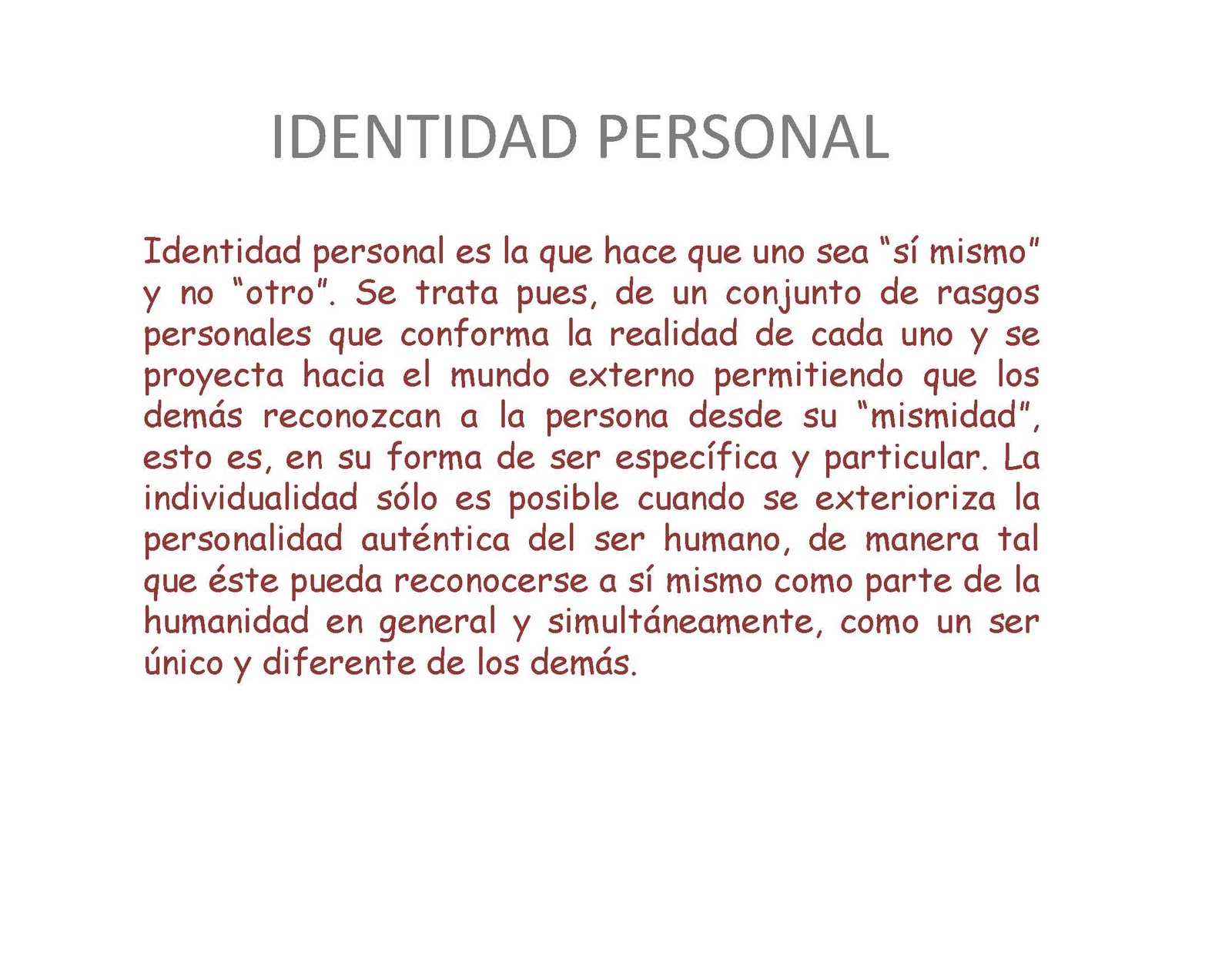 DESARROLLO, CONSTRUCCION DE LA IDENTIDAD PERSONAL