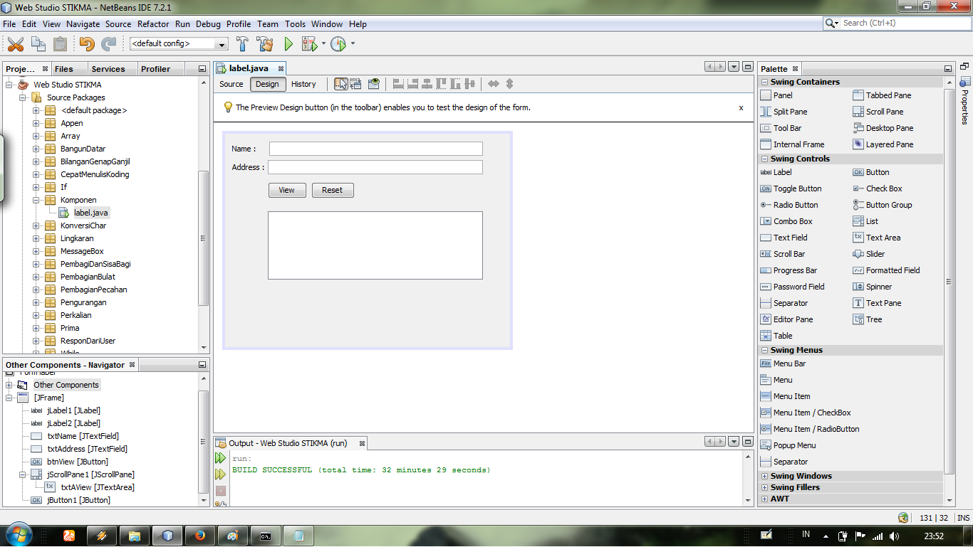 Koding Reset Input Text Field Output Textarea Java Netbeans ~ Materi Java Pemula