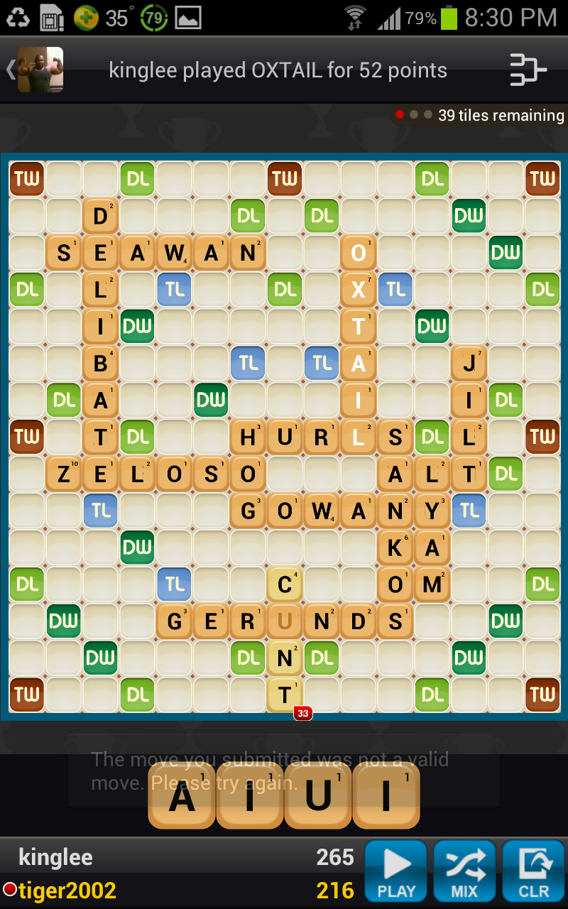 Scrabble Clone Games: Law of Probability played versus kinglee