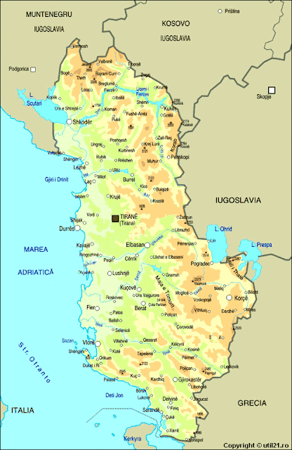 Albanien - Geografiske Kort over Albanien