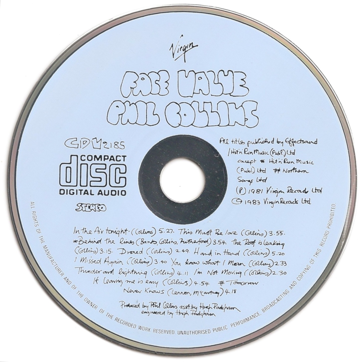 The First Pressing CD Collection: Phil Collins - Face Value