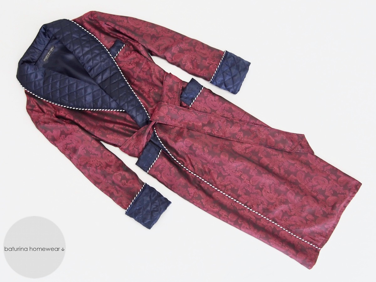 Men's Burgundy Dressing Gown, Luxury Silk and Velvet Robe