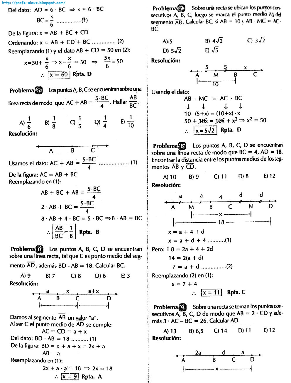 Operaciones con Segmentos de Recta - Ejercicios Resueltos - Geometría ...