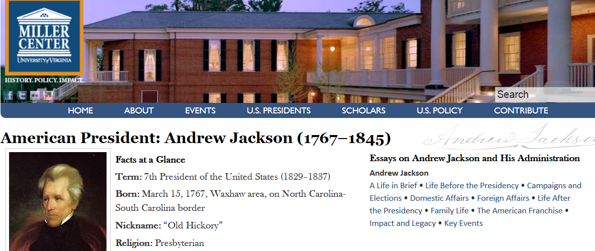 The Learning Professor: Website Spotlight: Andrew Jackson