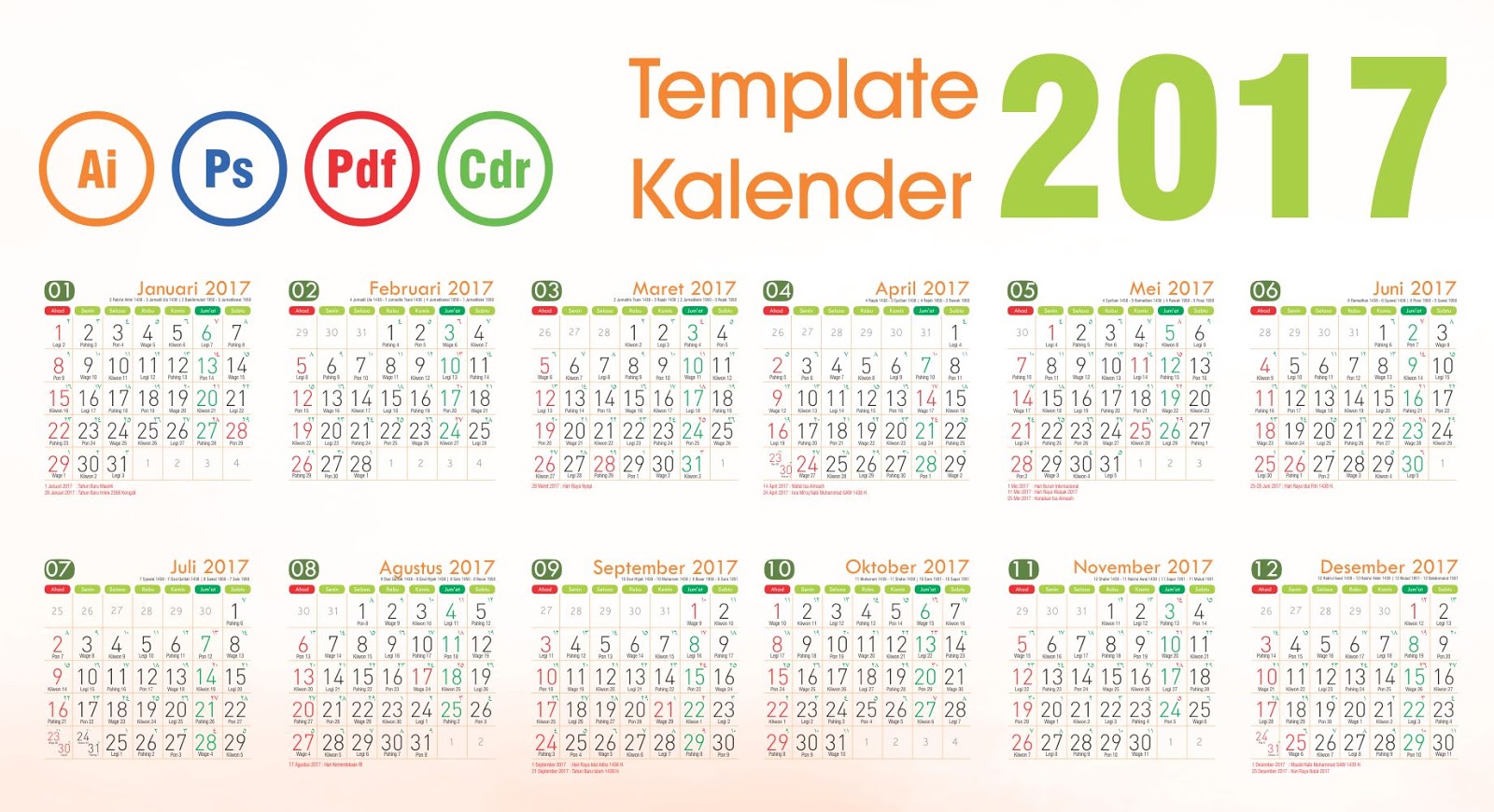 Download Template Kalender 2017 Vector Editable: Daftar Template ...