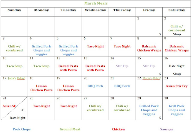 Homeward Hearts: March Meal Calendar
