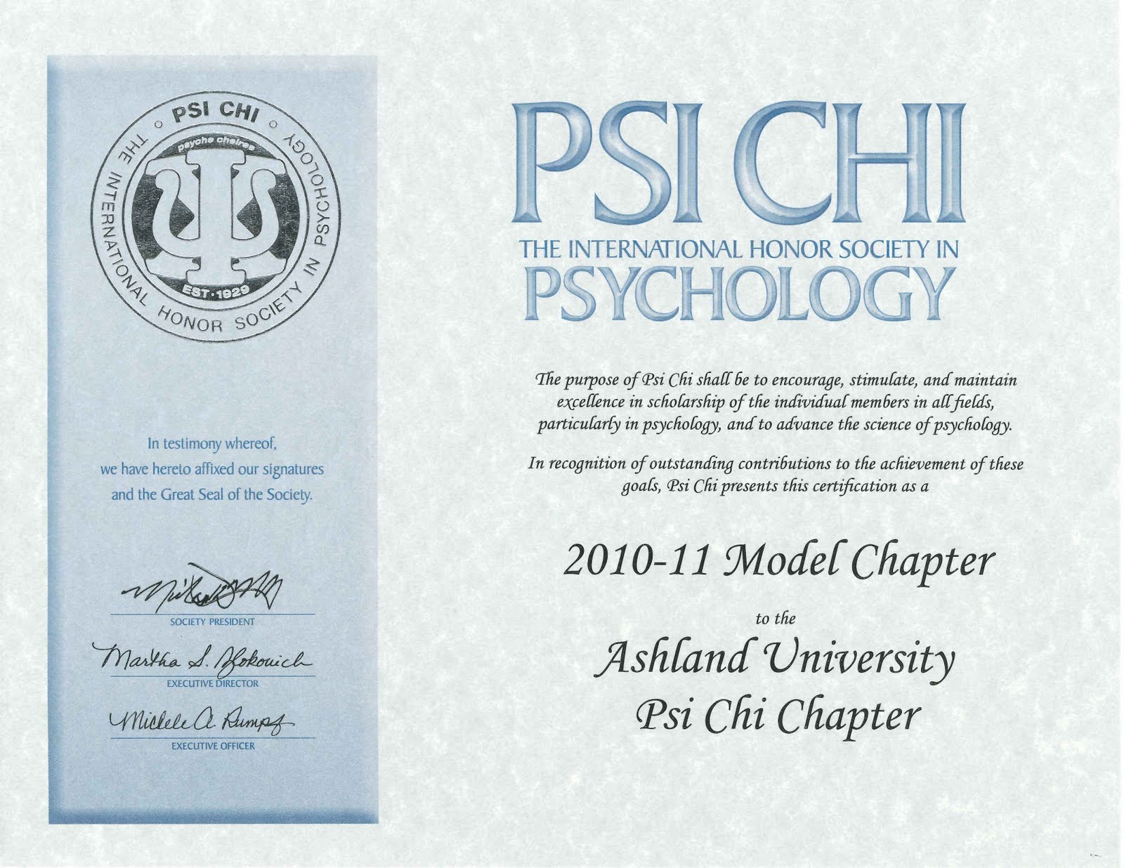 Ashland University Psychology Department Blog: AU's Chapter of Psi Chi ...