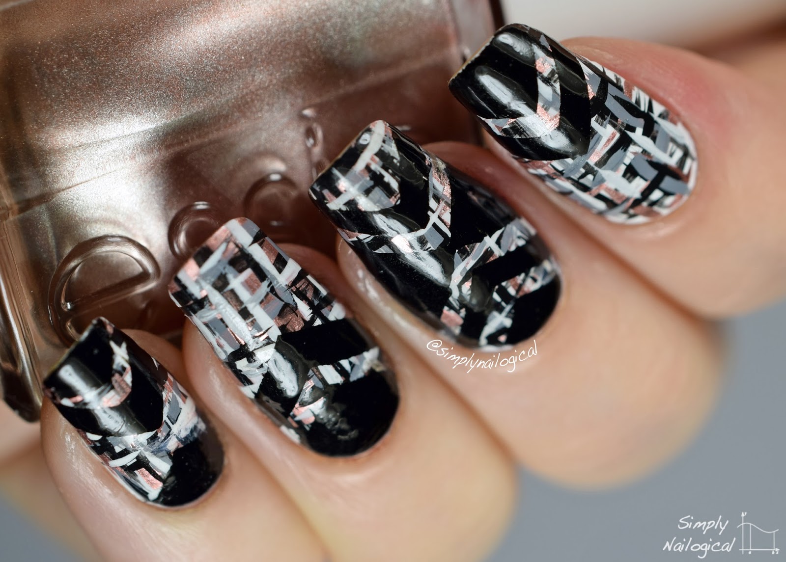 Simply Nailogical: Copper tweed nails with black chevron accents