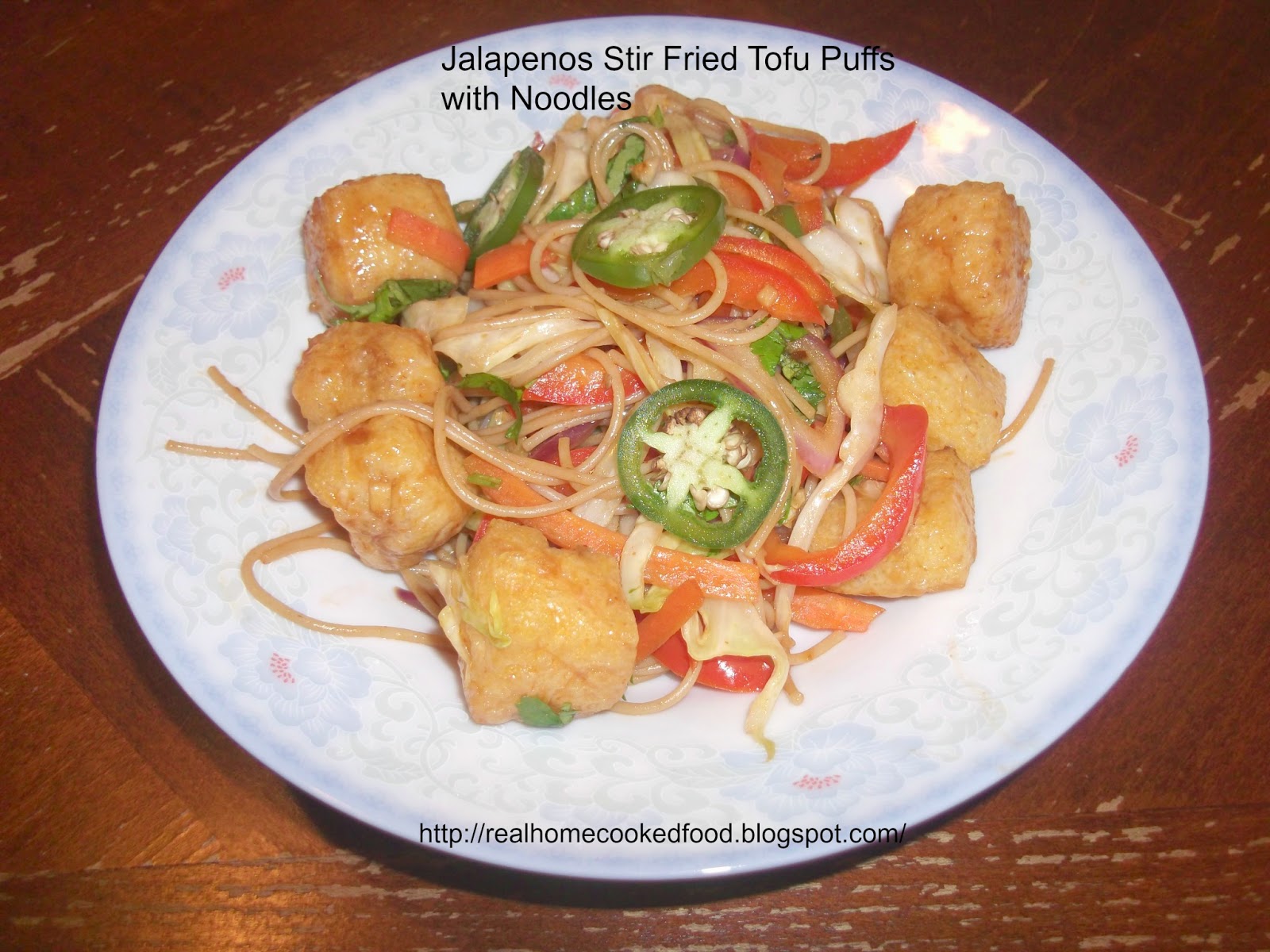 HCF: Jalapenos Stir Fried Tofu Puffs with Noodles