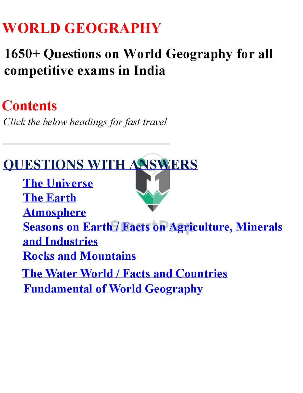 KNOWLEDGE FOR ALL: MCQs WORLD GEOGRAPHY FOR ALL COMPETITIVE EXAMS