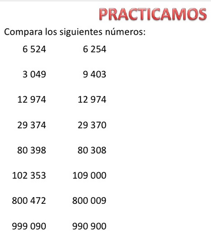 comparación y redondeo de números.