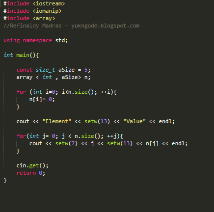 Latihan Array Menggunakan Standart Library Array pada C++
