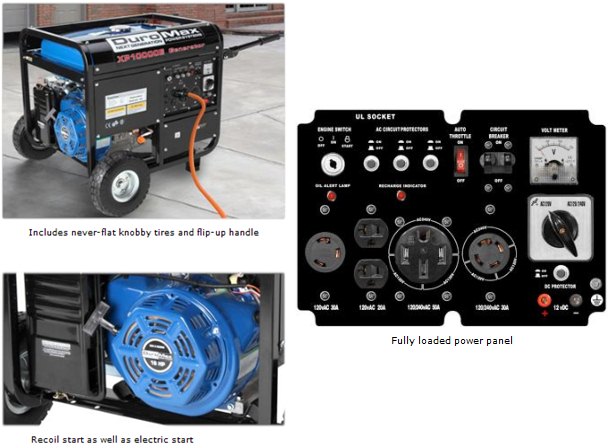 DuroMax XP10000E 10,000 Watt 16 HP OHV 4-Cycle Gas Powered Portable ...