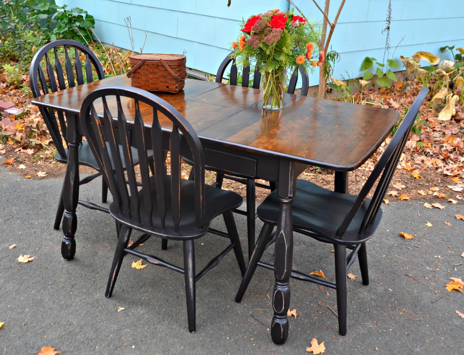 Heir and Space: Vintage Oak and Maple Dining Set in Distressed Black