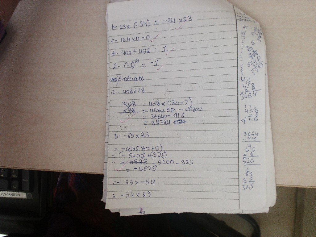 PIS VADODARA STD 7: Grade 7 Math Notebook Work