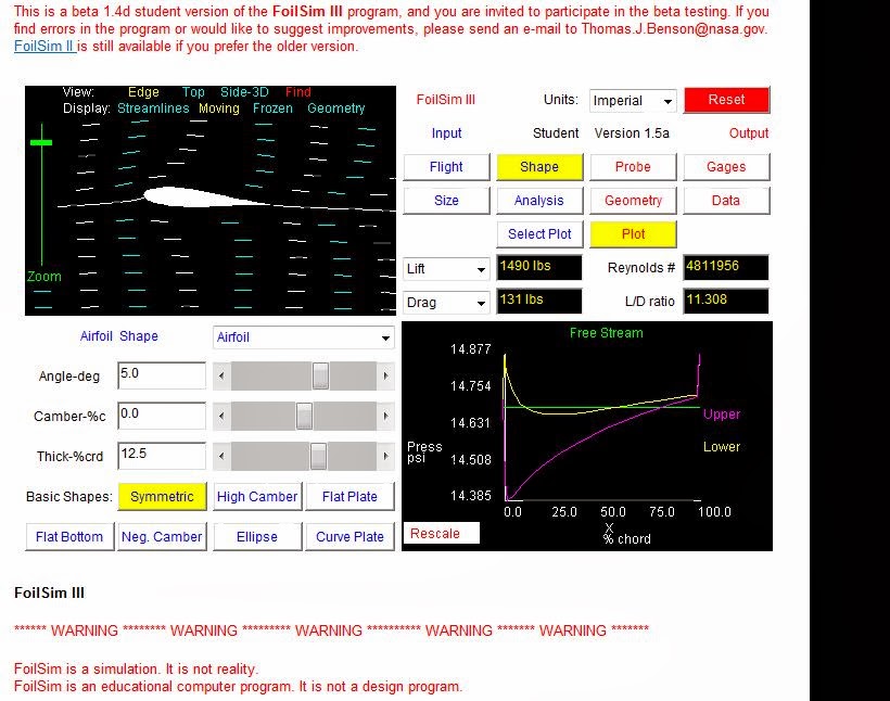Scienceguyorg Ramblings: Experimenting with NASA FoilSim Website