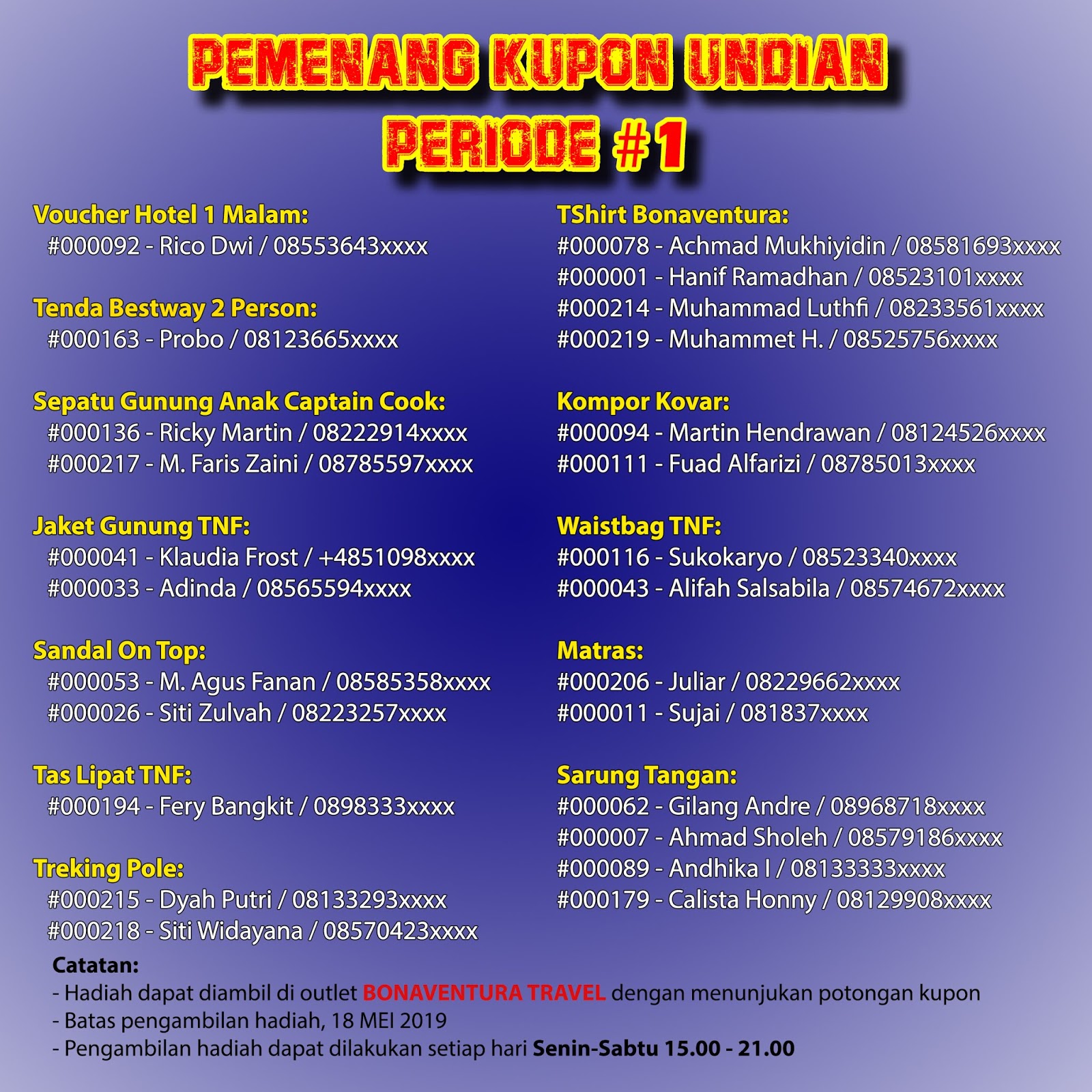 PENGUMUMAN KUPON UNDIAN #1 - BONAVENTURA