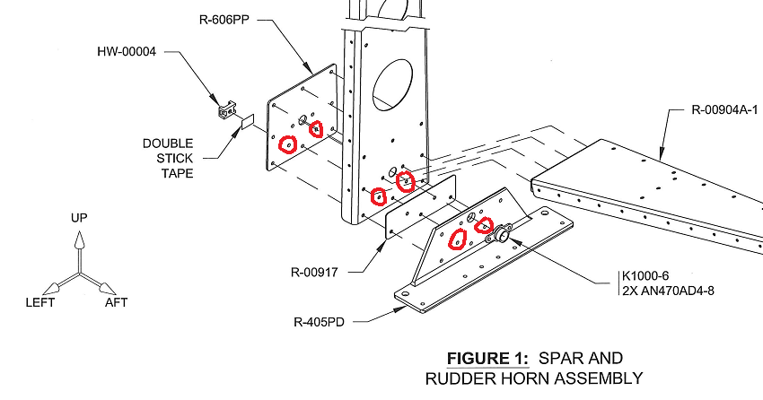 E's Van's RV-14A: Empennage: Rudder. Spar riveted.