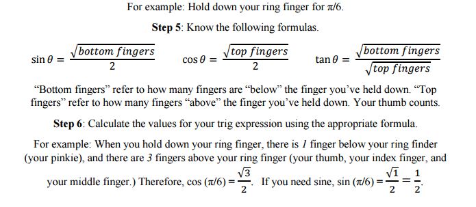 MATHEMATIPS: Escaping the Complex: Trigonometric Ratios: Hand Trick