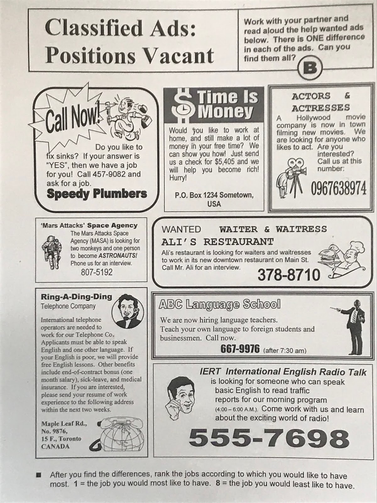 Have fun with English Intermediate 1: FIND THE DIFFERENCE: JOB ADS