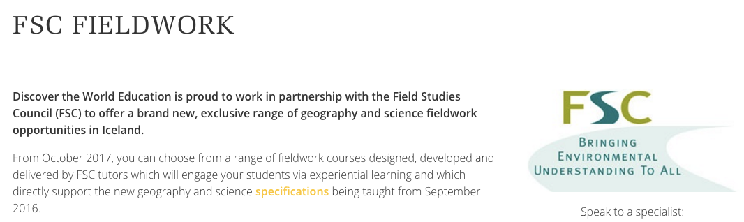 Field Studies Council courses in association with Discover the World
