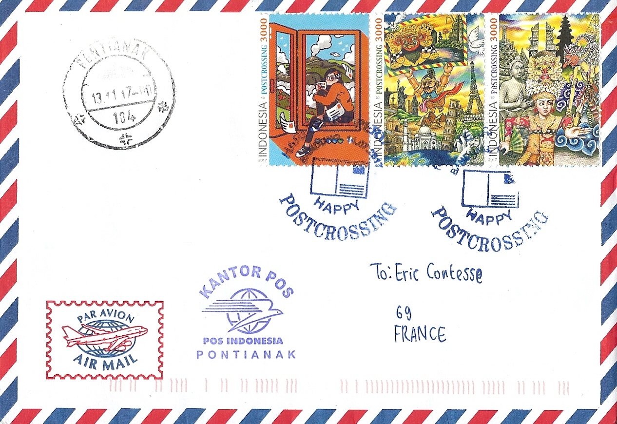 Mon Blog Timbré: "Postcrossing" stamps and m/s on covers from Indonesia