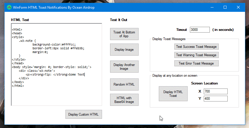 My Winform "HTML Toast Notification" Library ~ Ocean Airdrop
