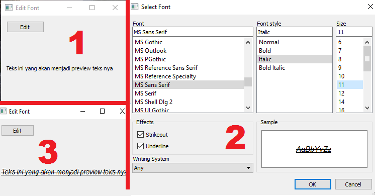 Cara menampilkan Font dialog pada window GUI python menggunakan PySide ...